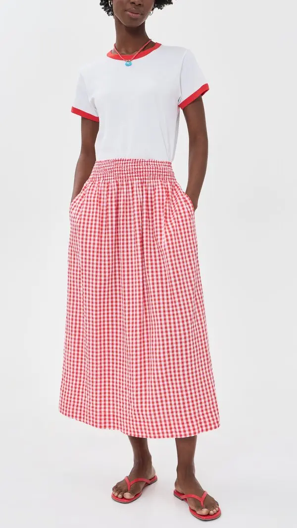 Splendid Gigi Gingham Midi Skirt - Firework/white