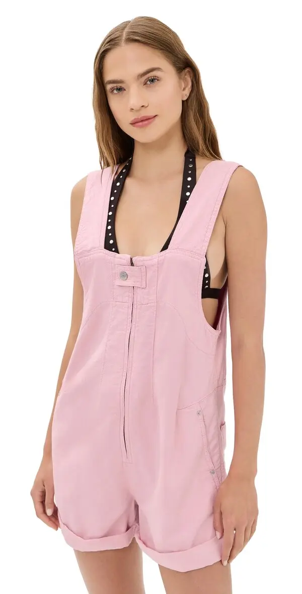 Free People Jude Short Overalls - Pink Parfait