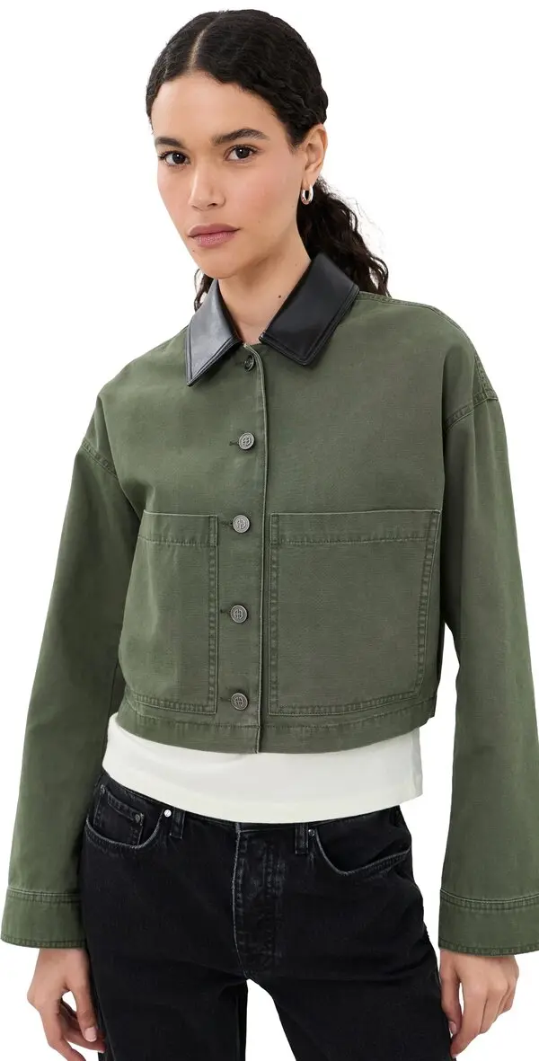 ANINE BING Yuma Cropped Jacket With Leather Collar