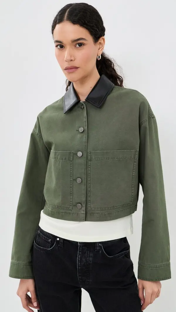 ANINE BING Yuma Cropped Jacket With Leather Collar