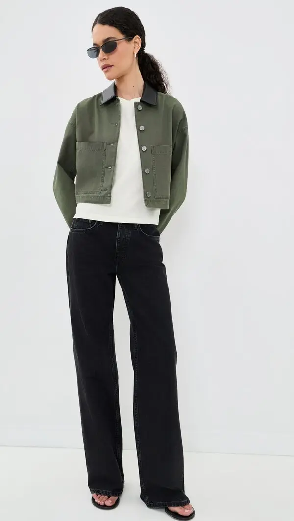 ANINE BING Yuma Cropped Jacket With Leather Collar