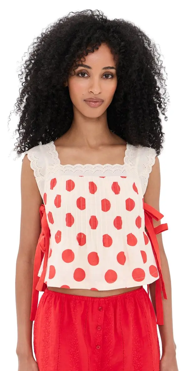 BAILEY ROSE Polka Dot Pintuck Top - Poppy Red