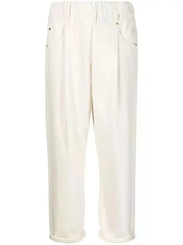 Brunello Cucinelli Off-white Cropped Stretch-cotton Trousers