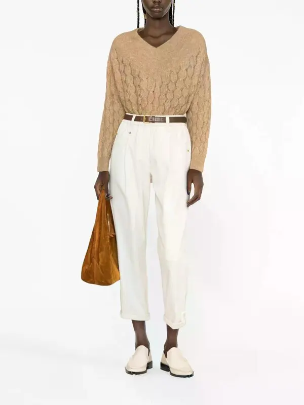 Brunello Cucinelli Off-white Cropped Stretch-cotton Trousers