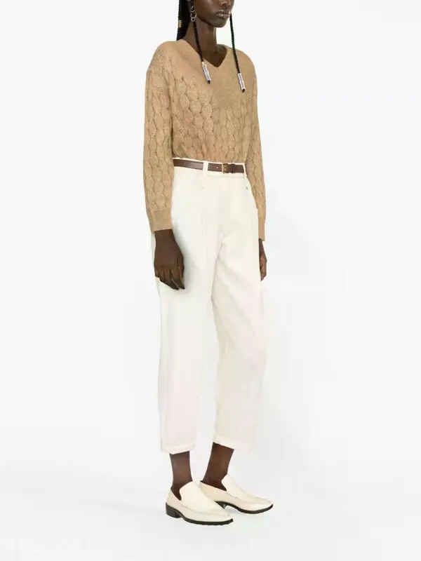 Brunello Cucinelli Off-white Cropped Stretch-cotton Trousers