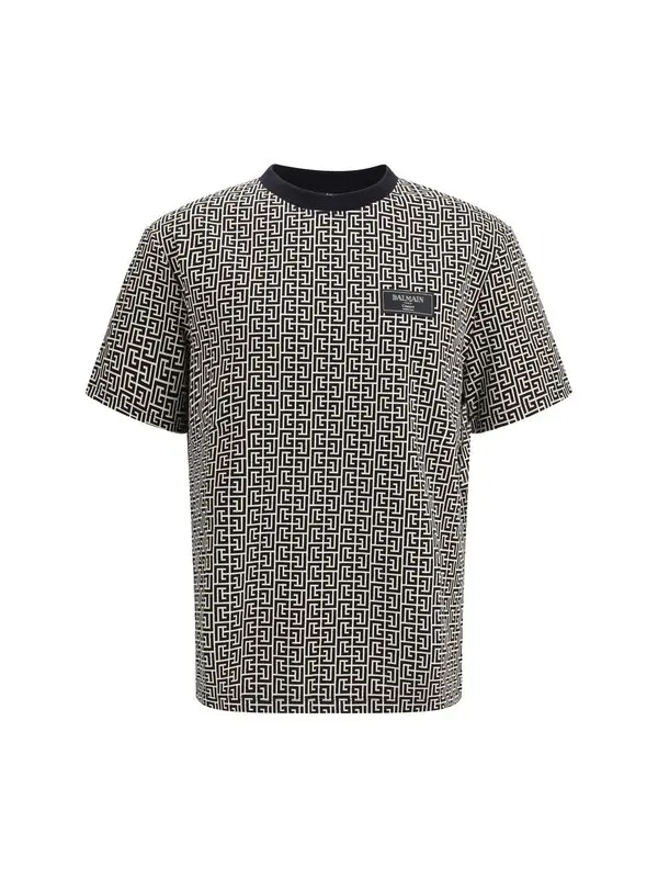 Balmain Jacquard T-shirt With Pb Labyrinth Monogram - Multicolor