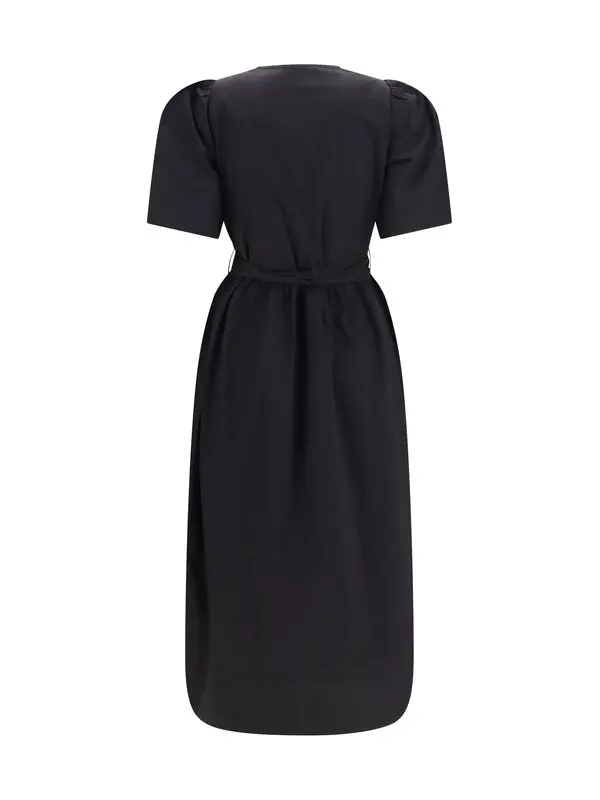 GANNI Midi Dress With Bows And Puff Shoulders