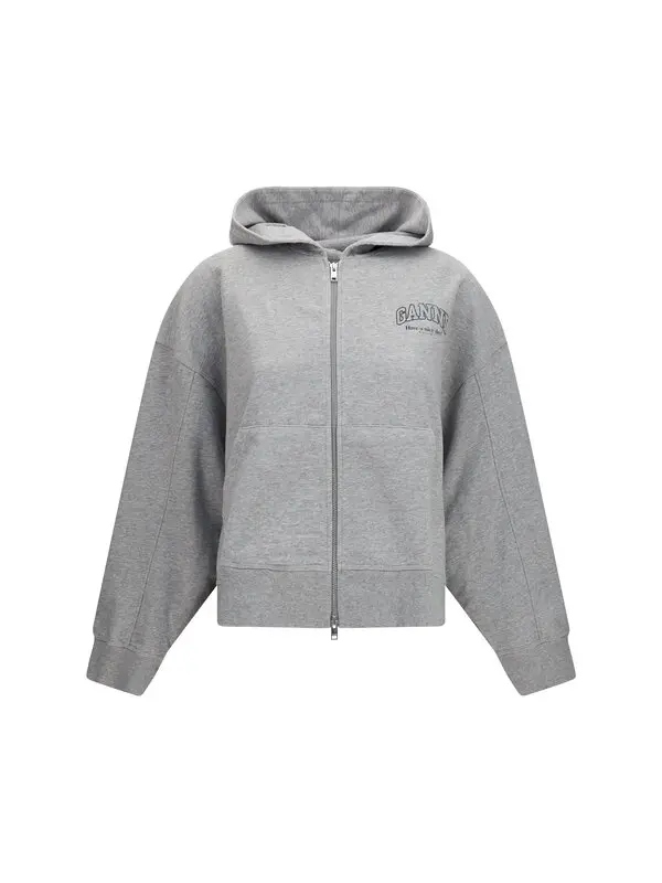 GANNI Cotton Zip-up Hoodie - Gray
