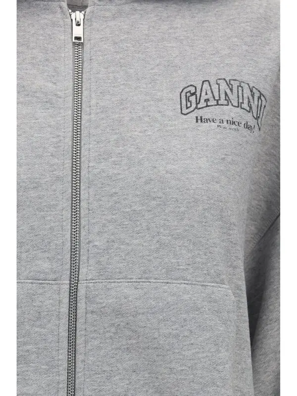 GANNI Cotton Zip-up Hoodie - Gray