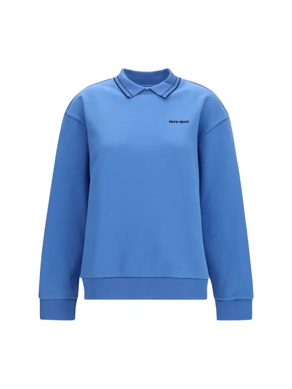 Miu Miu Crewneck Sweatshirt With Embroidered Logo And Collared Neckline