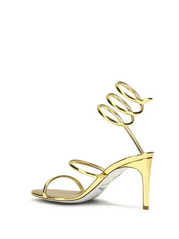 Rene Caovilla Metallic Leather Strappy Stiletto Sandals