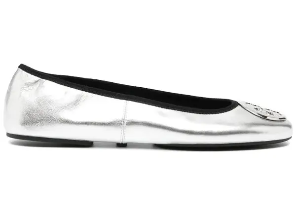 Tory Burch Reva Metallic Ballet Flats - Silver