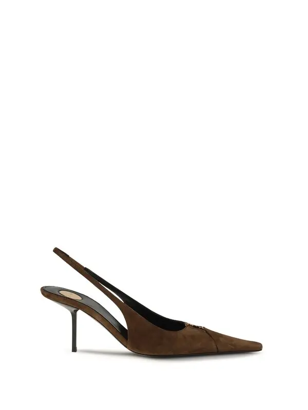 Saint Laurent Babylone Breteuil Suede Slingback Pumps - Brown