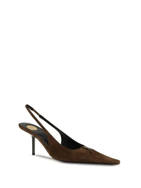 Saint Laurent Babylone Breteuil Suede Slingback Pumps - Brown