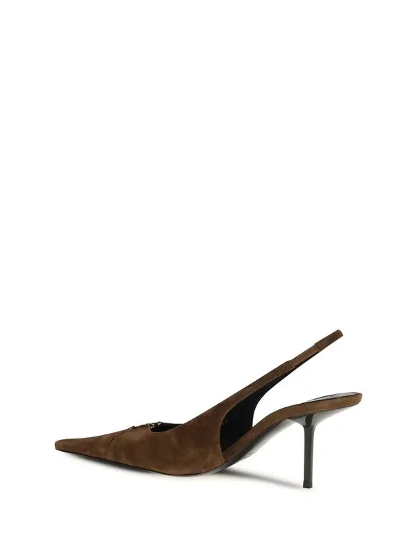 Saint Laurent Babylone Breteuil Suede Slingback Pumps - Brown