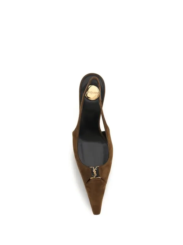 Saint Laurent Babylone Breteuil Suede Slingback Pumps - Brown
