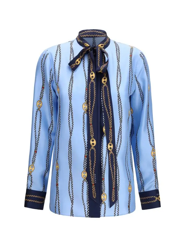 Gucci Silk Printed Shirt With Tie Detail