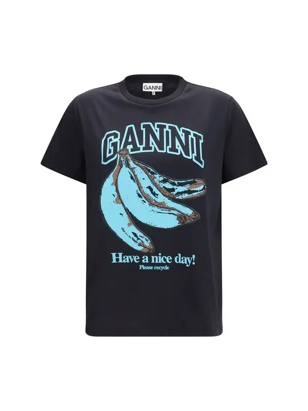 GANNI Banana Graphic Cotton T-shirt - Black