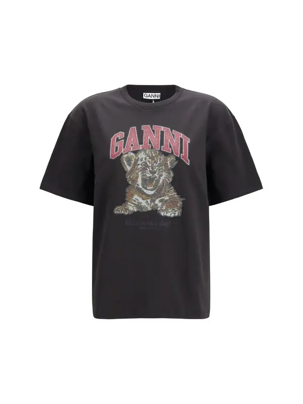GANNI Tiger Graphic Cotton T-shirt - Black