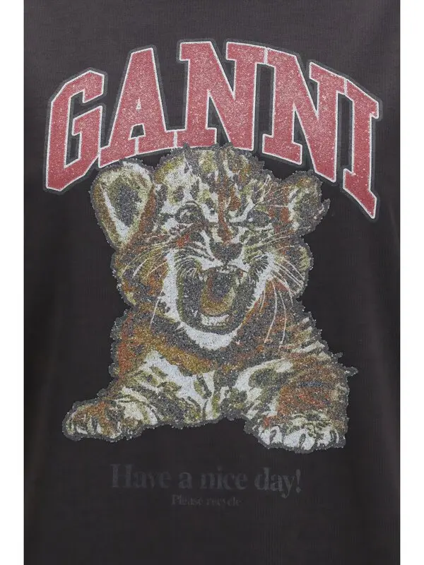 GANNI Tiger Graphic Cotton T-shirt - Black