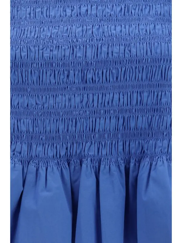 GANNI Ruched Cotton Top With Side Bows - Blue