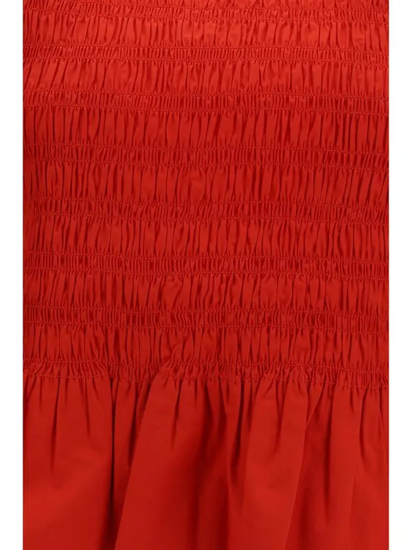 GANNI Ruched Cotton Top With Side Bows And Bell Sleeves - Red