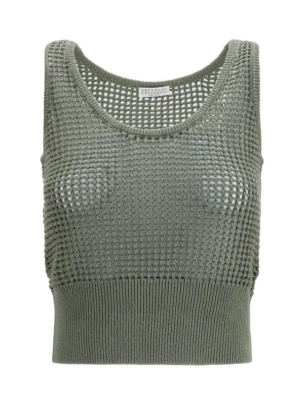 Brunello Cucinelli Perforated Sequin Tank Top - Green