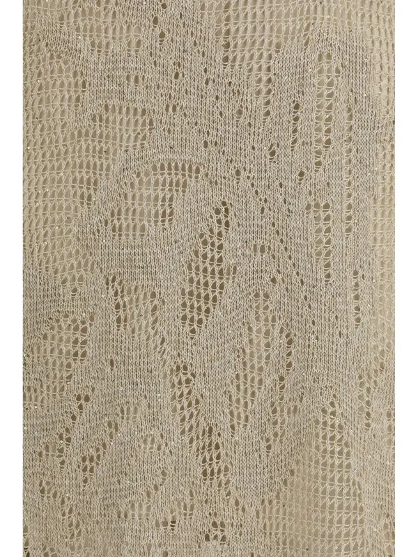 Brunello Cucinelli Openwork Floral Sequin Knit Dress - Cream
