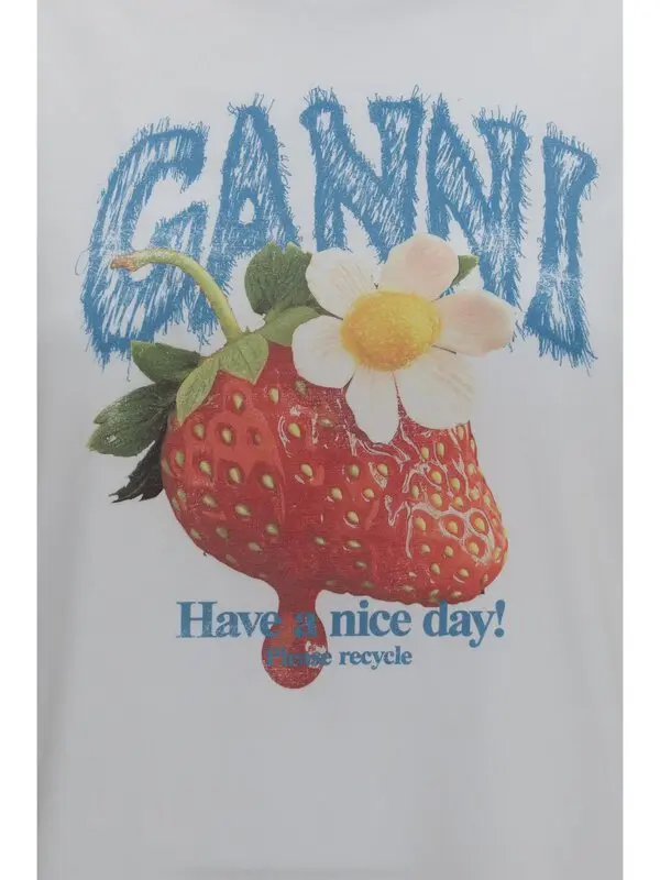GANNI Strawberry Cotton T-shirt - White
