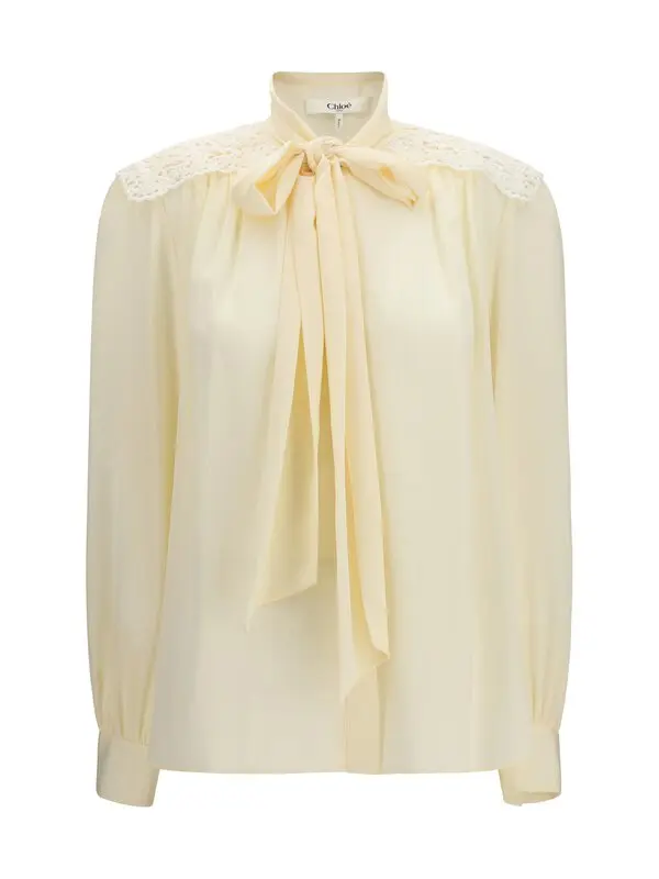 Chloé Bow Blouse With Embroidered Shoulders - Multicolor