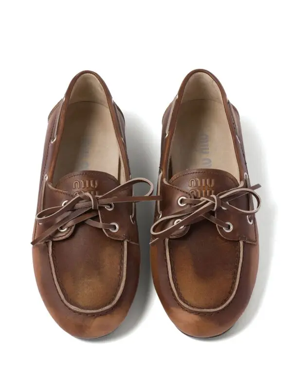 Miu Miu Leather Loafers With Faded Effect And Lace-up Detail - Multicolor