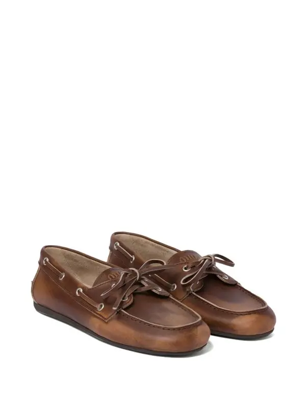Miu Miu Leather Loafers With Faded Effect And Lace-up Detail - Multicolor