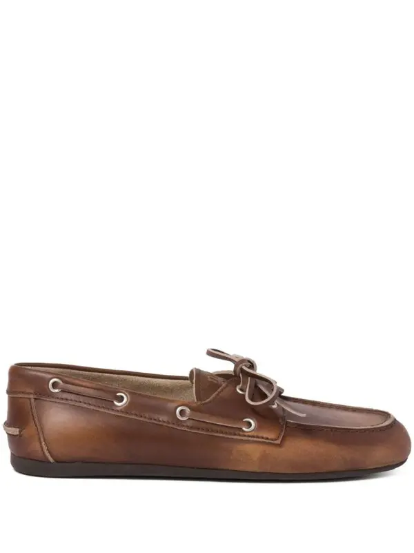 Miu Miu Leather Loafers With Faded Effect And Lace-up Detail - Multicolor