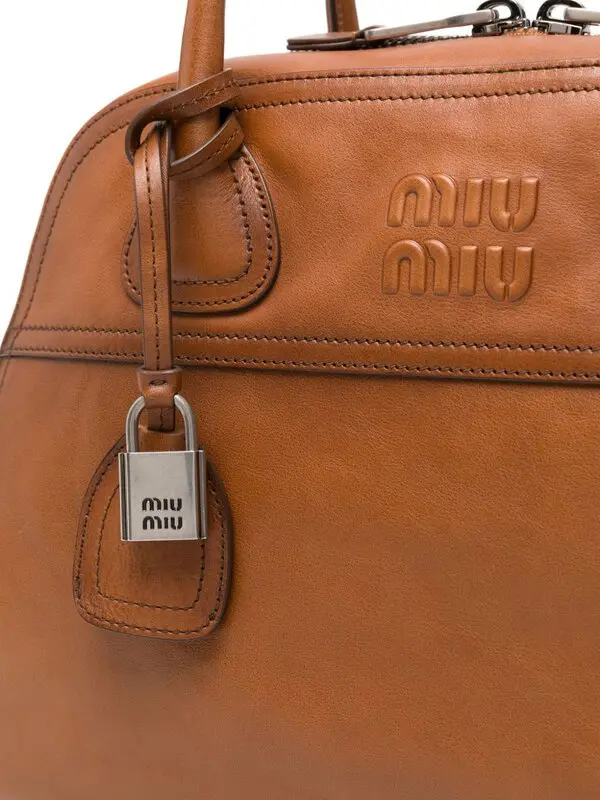 Miu Miu Leather Handbag With Embossed Logo And Silver-tone Hardware - Multicolor