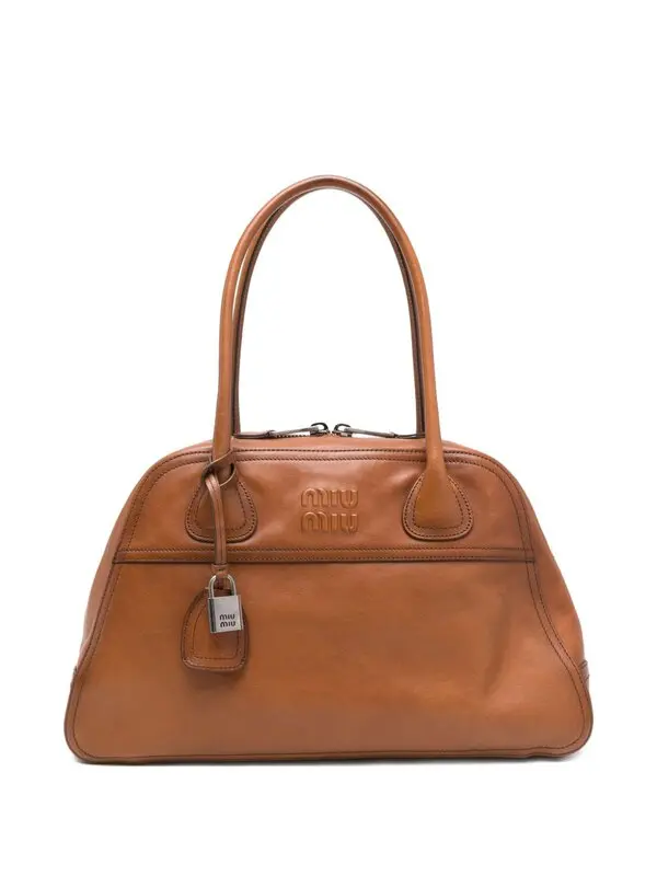 Miu Miu Leather Handbag With Embossed Logo And Silver-tone Hardware - Multicolor