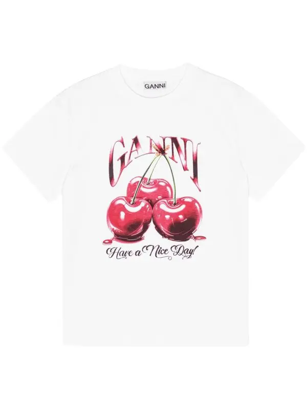 GANNI Graphic Print Cotton T-shirt - Multicolor