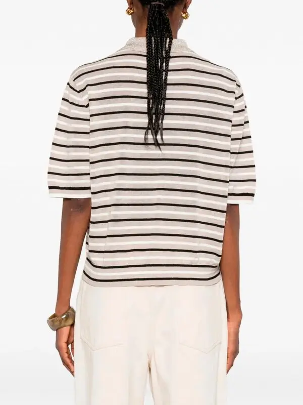 Brunello Cucinelli Striped Knit Polo Shirt