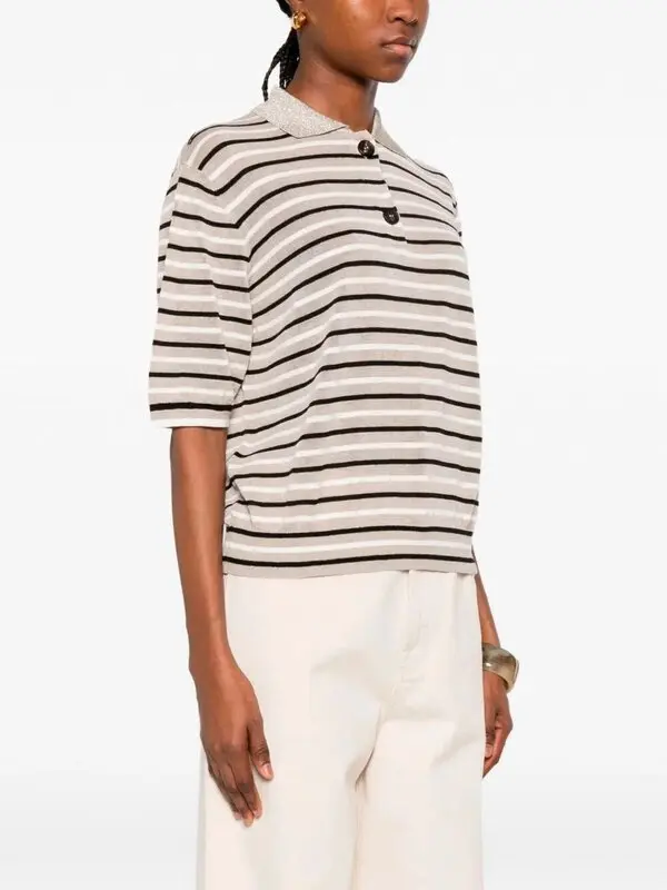Brunello Cucinelli Striped Knit Polo Shirt