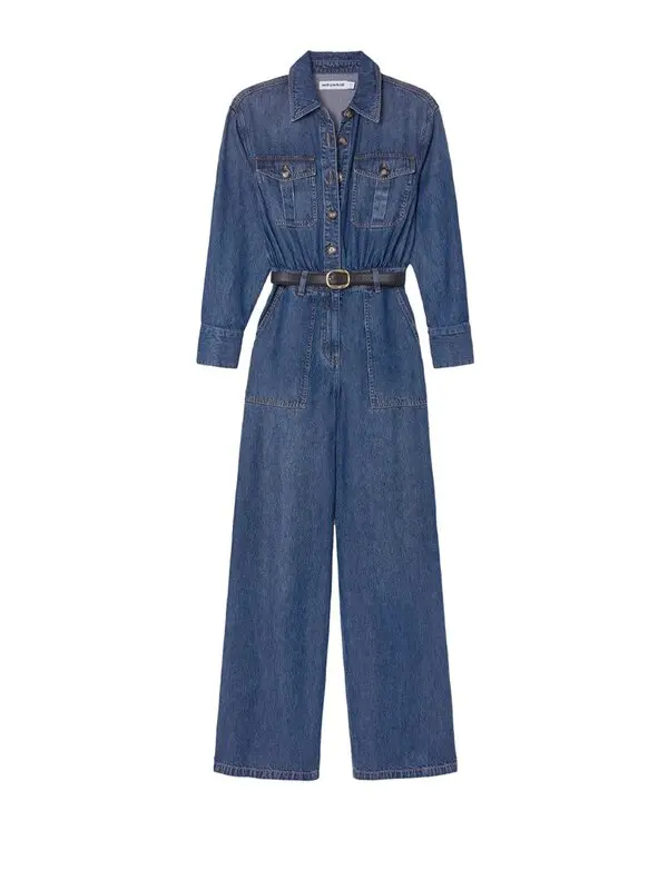 SELF-PORTRAIT Long Sleeve Denim Jumpsuit - Multicolor