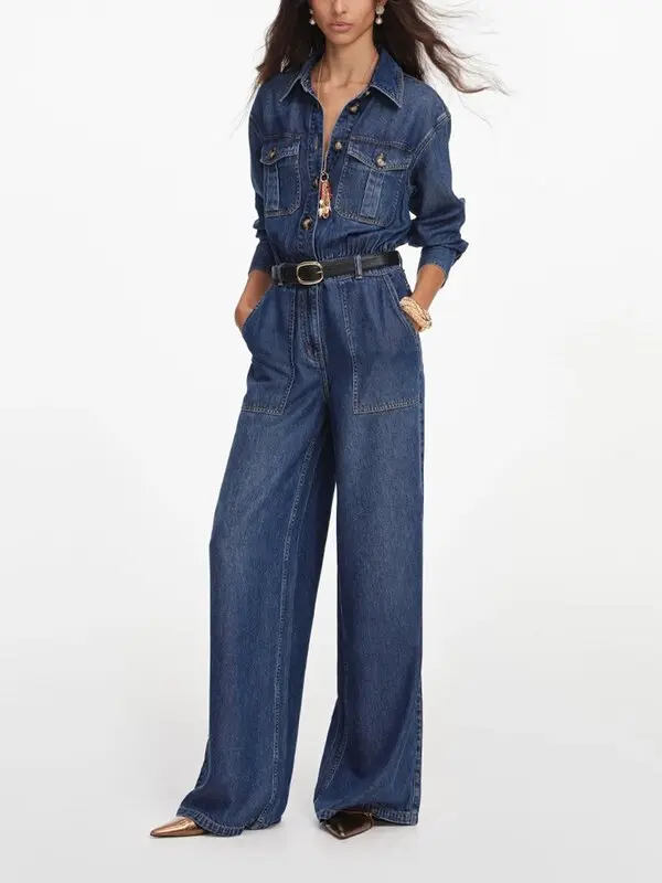 SELF-PORTRAIT Long Sleeve Denim Jumpsuit