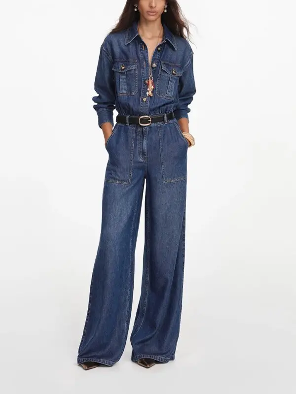 SELF-PORTRAIT Long Sleeve Denim Jumpsuit