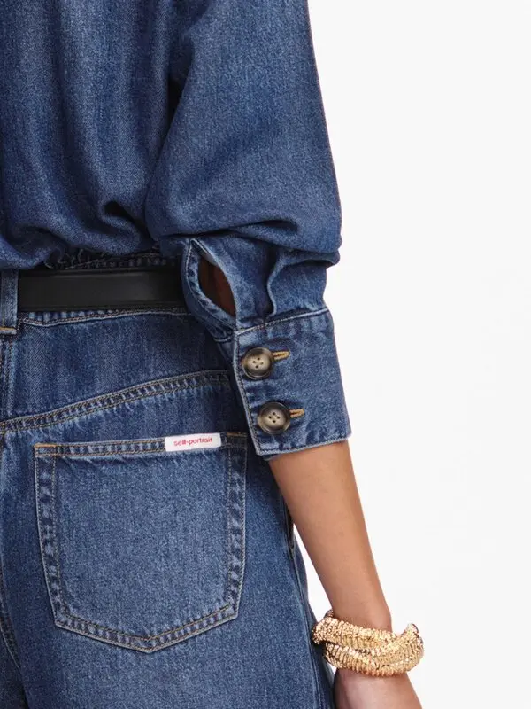 SELF-PORTRAIT Long Sleeve Denim Jumpsuit