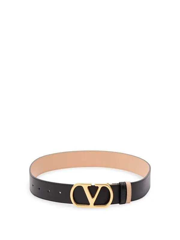 Valentino Garavani Reversible Leather Belt With Gold Tone "v" Logo Buckle - Multicolor