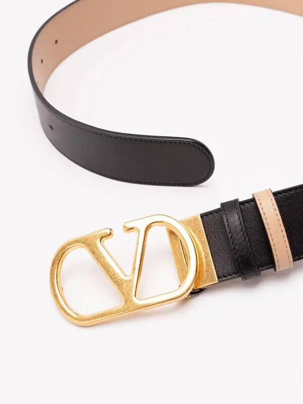 Valentino Garavani Reversible Leather Belt With Gold Tone "v" Logo Buckle - Multicolor