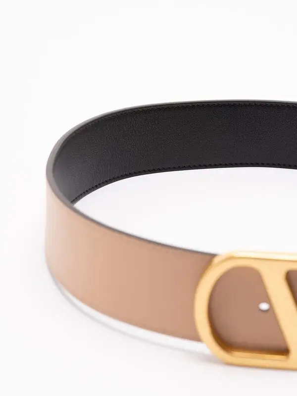 Valentino Garavani Reversible Leather Belt With Gold Tone "v" Logo Buckle - Multicolor