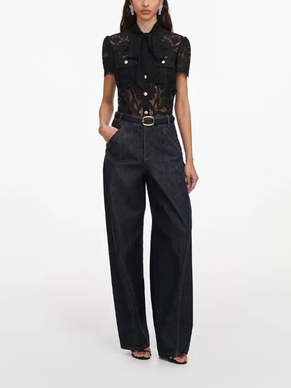 SELF-PORTRAIT Lace Tie Neck Top