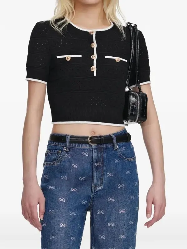 SELF-PORTRAIT Pointelle Knit Cropped Cardigan