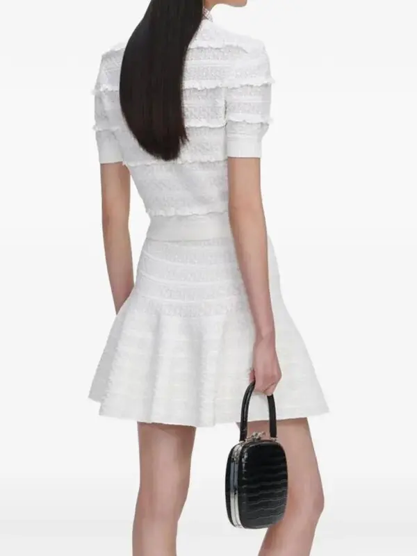 SELF-PORTRAIT Pointelle Knit Top With Ruffled Trim