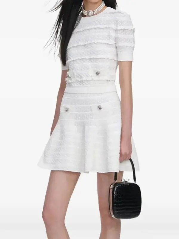 SELF-PORTRAIT Pointelle Knit Top With Ruffled Trim