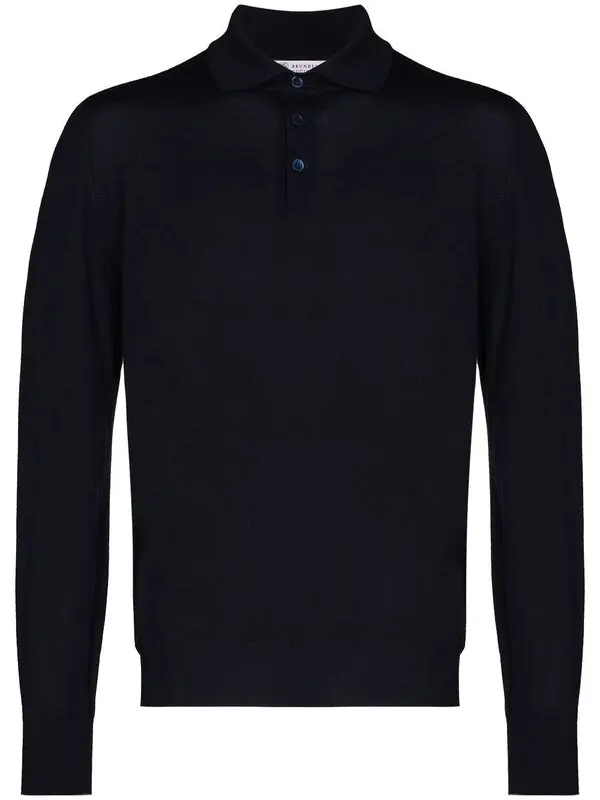 Brunello Cucinelli Navy Knitted Polo Sweater